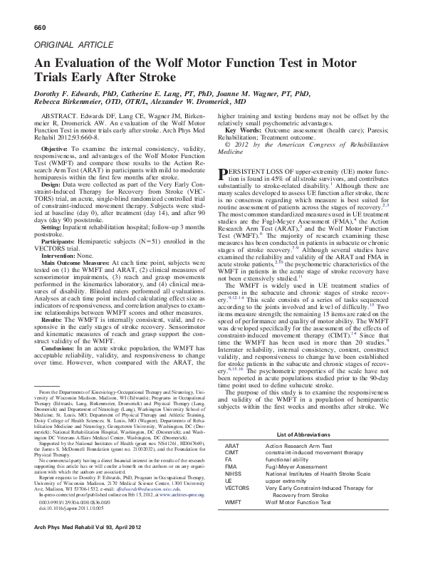 (PDF) An Evaluation of the Wolf Motor Function Test in Motor Trials ...