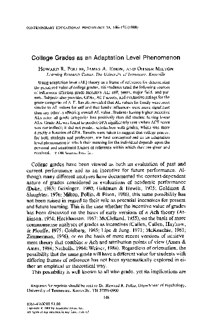 (PDF) College grades as an adaptation level phenomenon