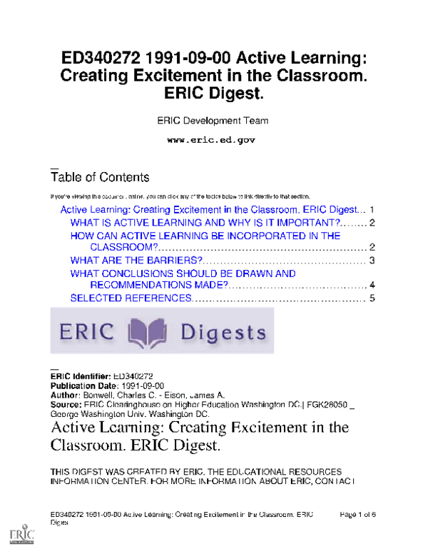 (PDF) Active Learning: Creating Excitement in the Classroom. 1991 ASHE ...