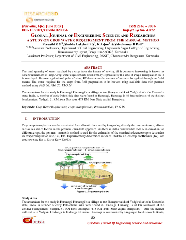 (PDF) A STUDY ON CROP WATER REQUIREMENT FROM THE MANUAL METHOD