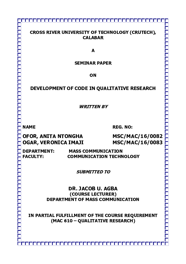 (DOC) DEVELOPMENT OF CODE IN QUALITATIVE RESEARCH