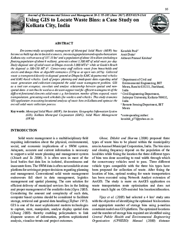 (PDF) Using GIS to Locate Waste Bins: a Case Study on Kolkata City, India