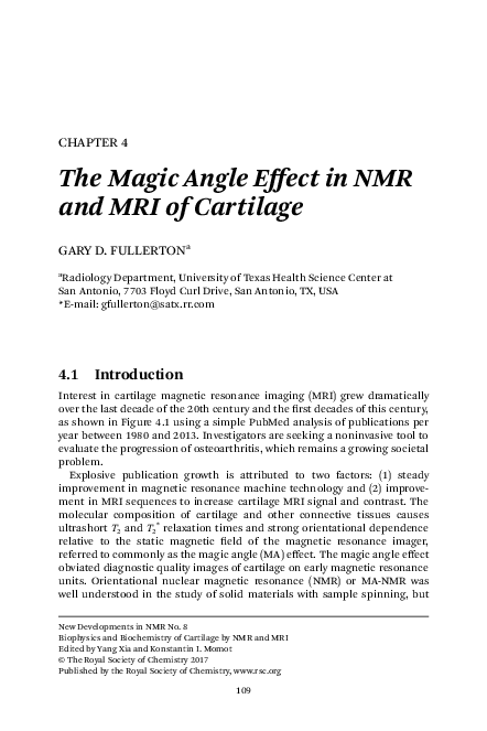 (PDF) The Magic Angle Effect in NMR and MRI of Cartilage