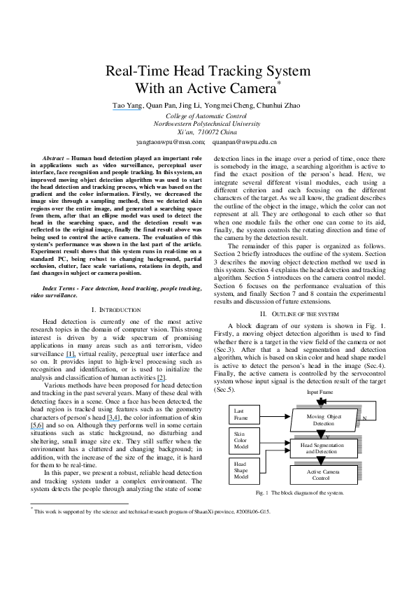 (PDF) Real-time head tracking system with an active camera