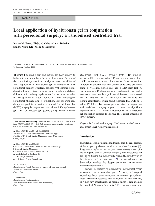 (PDF) Local application of hyaluronan gel in conjunction with ...