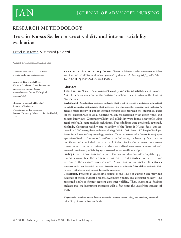 Pdf Trust In Nurses Scale Construct Validity And Internal