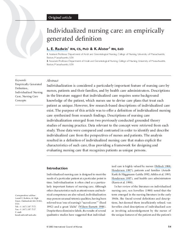 (PDF) Individualized nursing care: an empirically generated definition
