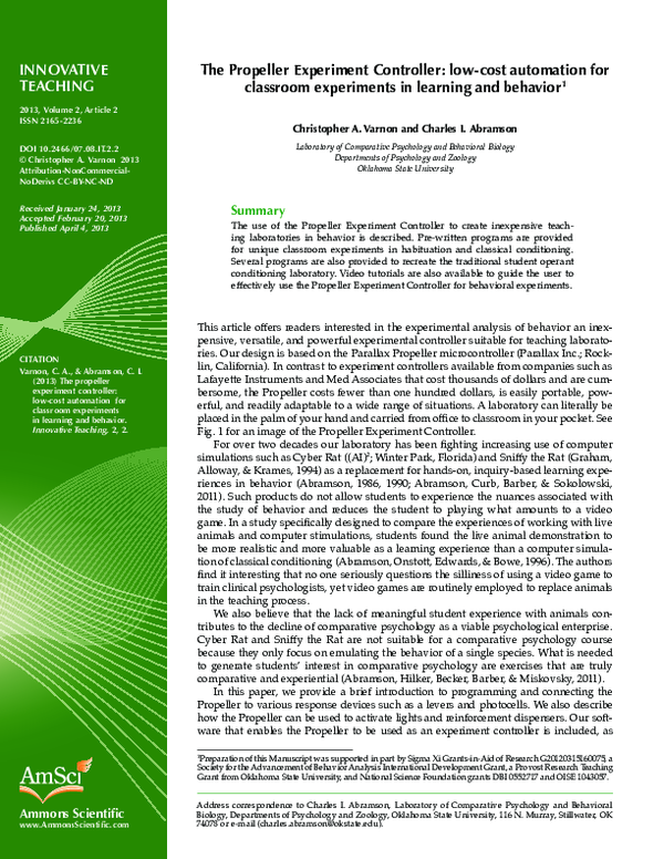(PDF) The Propeller Experiment Controller: Low-cost Automation for Classroom Experiments in ...