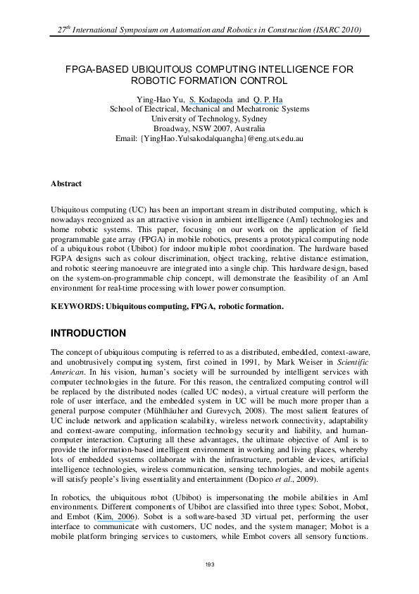 (PDF) FPGA-based ubiquitous computing intelligence for robotic formation control