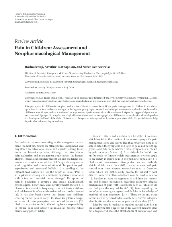 (PDF) Pain in Children: Assessment and Nonpharmacological Management