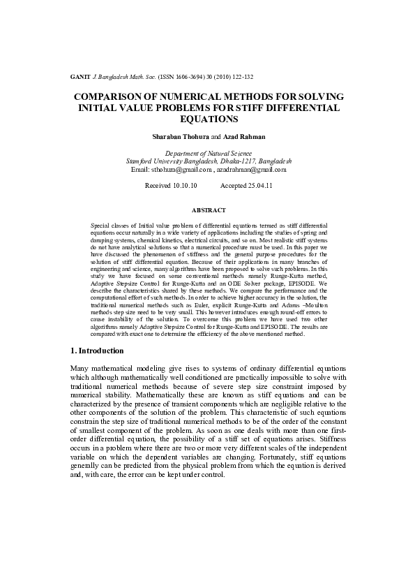Pdf Comparison Of Numerical Methods For Solving Initial Value