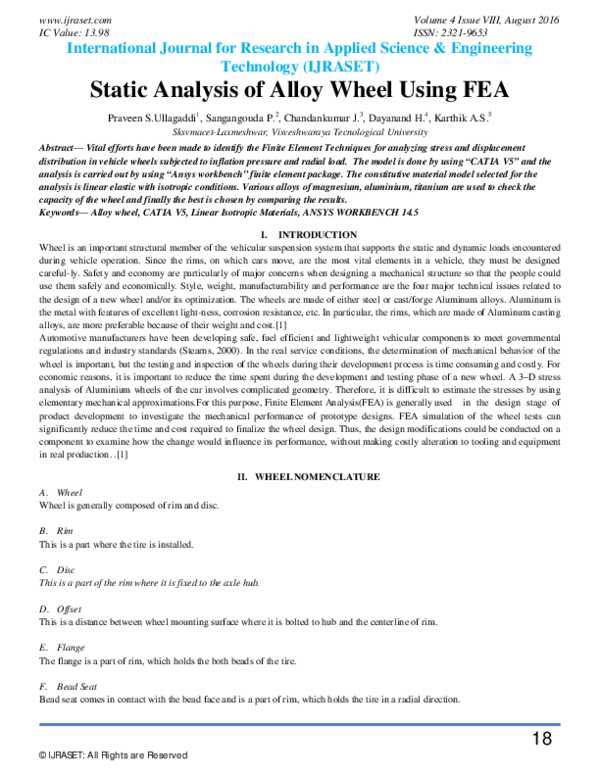 (PDF) Static Analysis of Alloy Wheel Using FEA