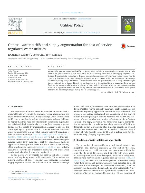 (PDF) Optimal water tariffs and supply augmentation for cost-of-service ...