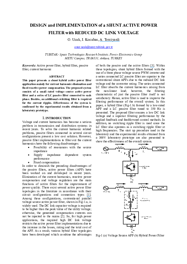 (PDF) DESIGN and IMPLEMENTATION of a SHUNT ACTIVE POWER FILTER with REDUCED DC LINK VOLTAGE