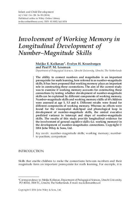 (PDF) Involvement of Working Memory in Longitudinal Development of Number-Magnitude Skills