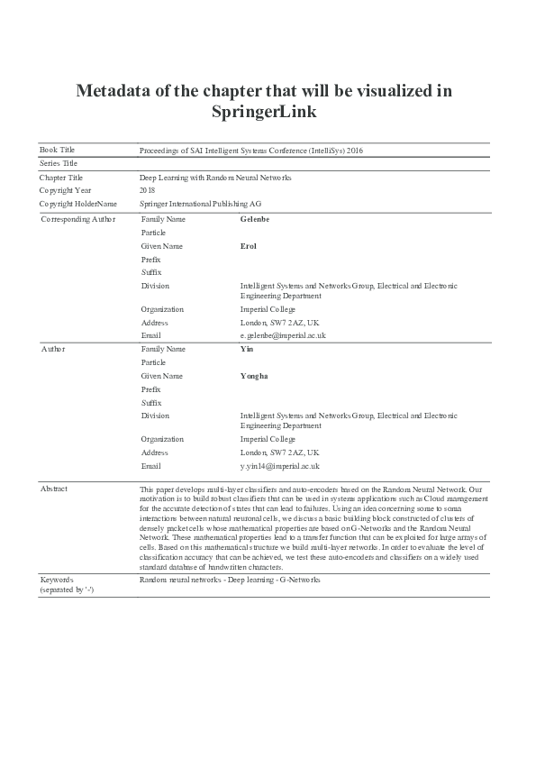 Pdf Chapter Title Deep Learning With Random Neural Networks Deep Learning With Random Neural