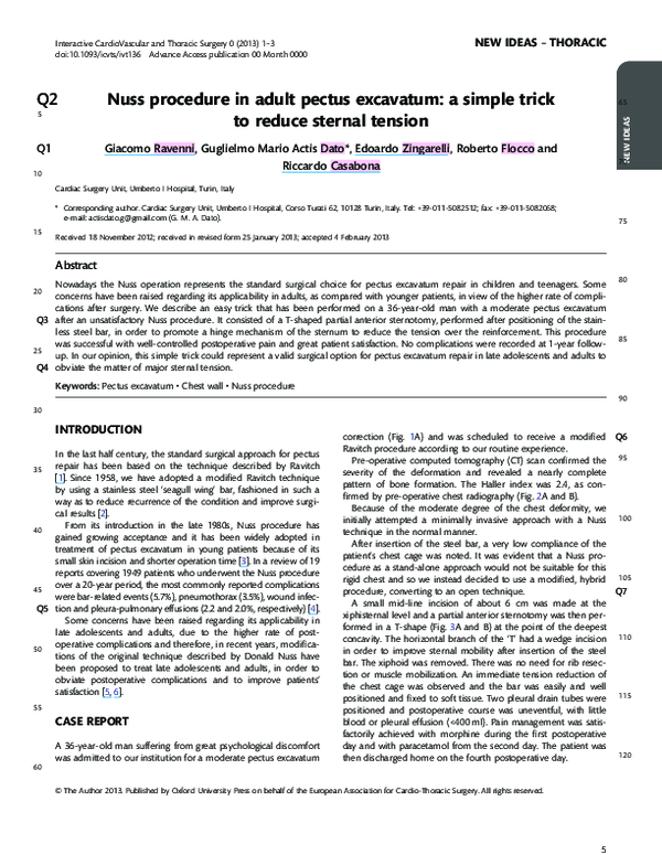 (PDF) Nuss procedure in adult pectus excavatum: a simple artifice to ...