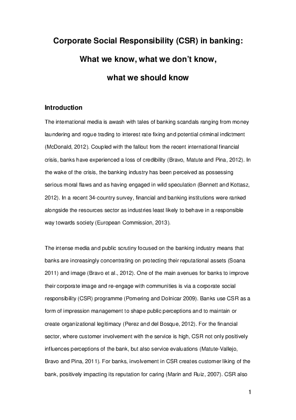 (PDF) Corporate Social Responsibility (CSR) in banking: What we know ...