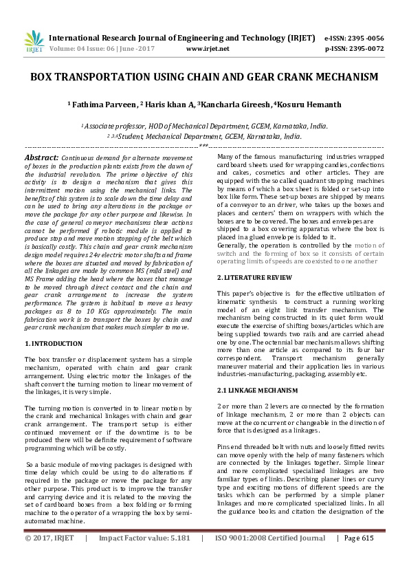 (PDF) BOX TRANSPORTATION USING CHAIN AND GEAR CRANK MECHANISM