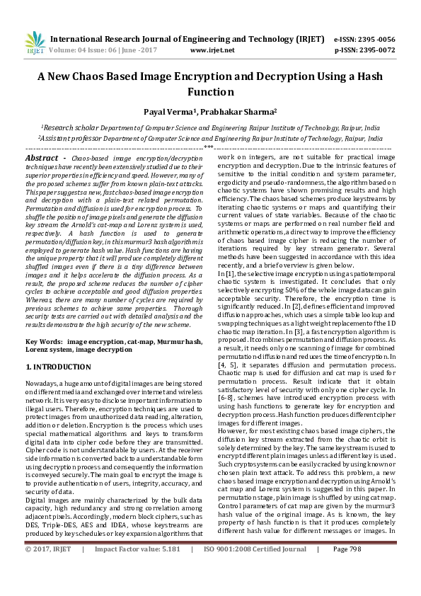 Pdf A New Chaos Based Image Encryption And Decryption Using A Hash Function Irjet Journal