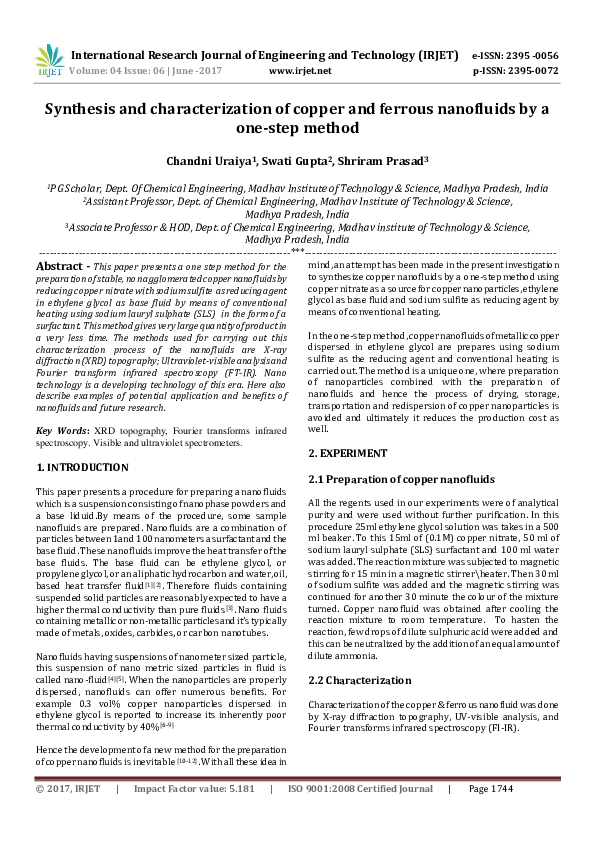 (PDF) Synthesis and characterization of copper and ferrous nanofluids ...