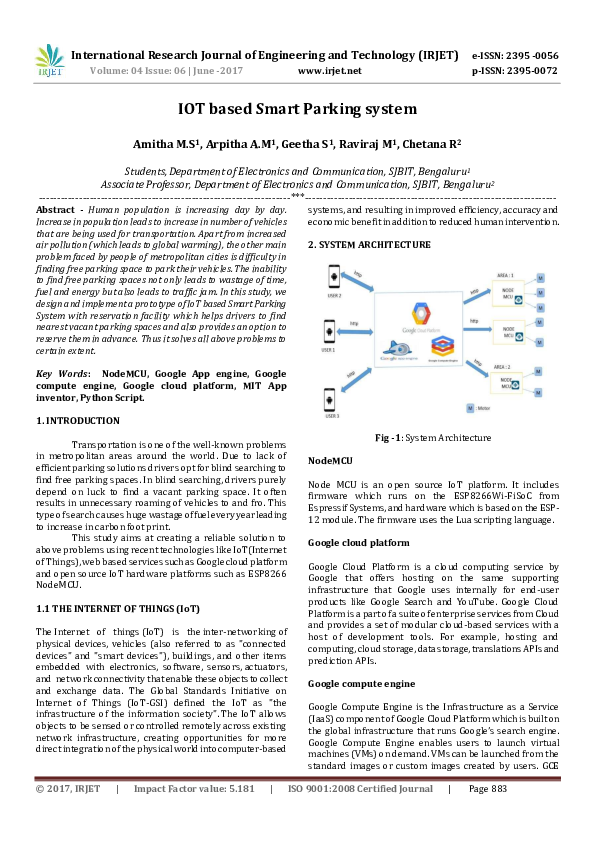 (PDF) IOT based Smart Parking system