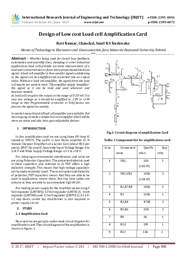 (PDF) Design of Low cost Load cell Amplification Card