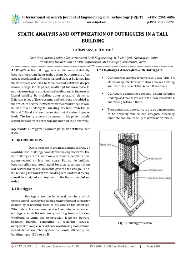 (PDF) STATIC ANALYSIS AND OPTIMIZATION OF OUTRIGGERS IN A TALL BUILDING