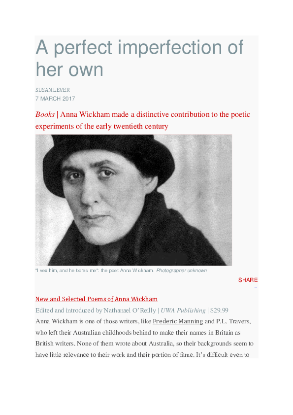 (PDF) A Perfect Imperfection of her Own: New and Selected Poems of Anna ...