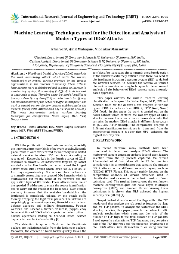 (PDF) Machine Learning Techniques used for the Detection and Analysis ...