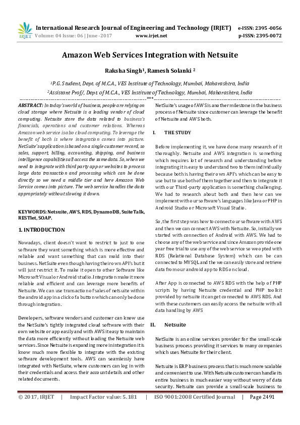 (PDF) Amazon Web Services Integration with Netsuite
