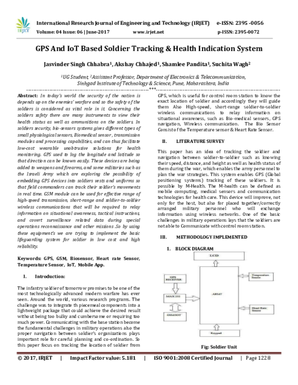 (PDF) GPS And IoT Based Soldier Tracking & Health Indication System ...
