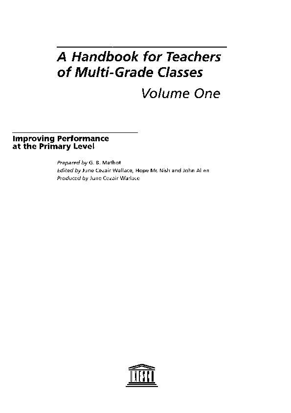 (PDF) A Handbook for Teachers of Multi-Grade Classes Volume One ...
