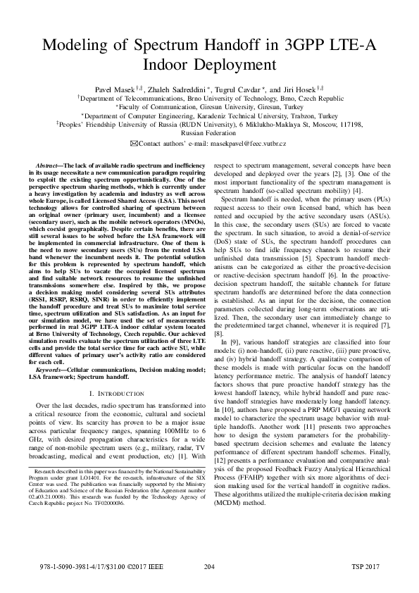 (PDF) Modeling of Spectrum Handoff in 3GPP LTE-A Indoor Deployment