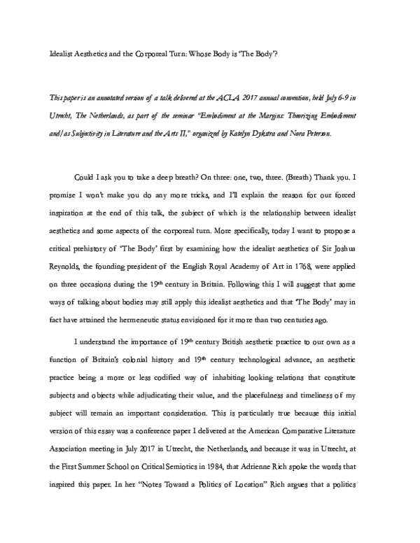 (PDF) Idealist Aesthetics and the Corporeal Turn: Whose Body is The Body?