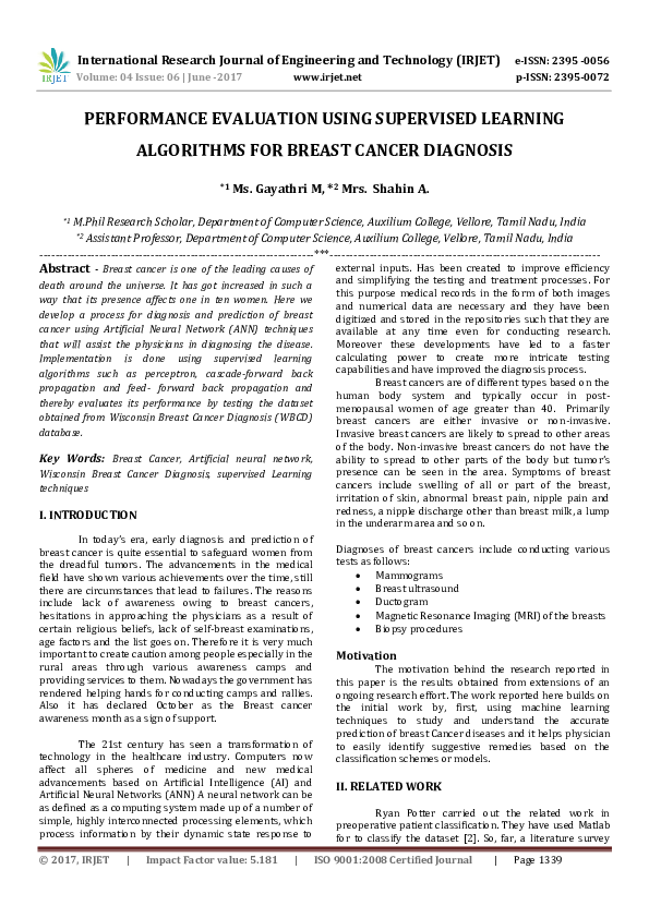 Pdf Performance Evaluation Using Supervised Learning Algorithms For