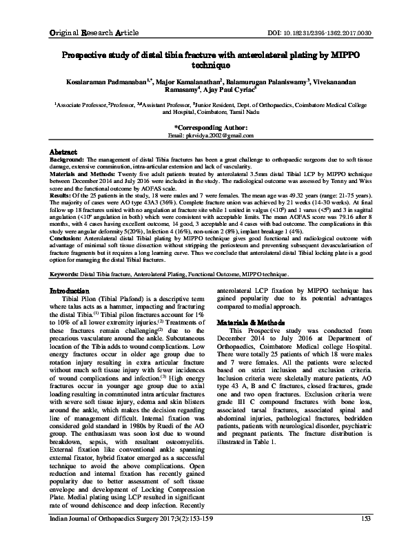 (PDF) Prospective study of distal tibia fracture with anterolateral ...