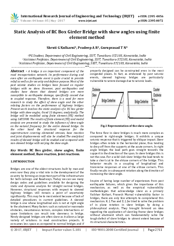 (PDF) Static Analysis of RC Box Girder Bridge with skew angles using finite element method