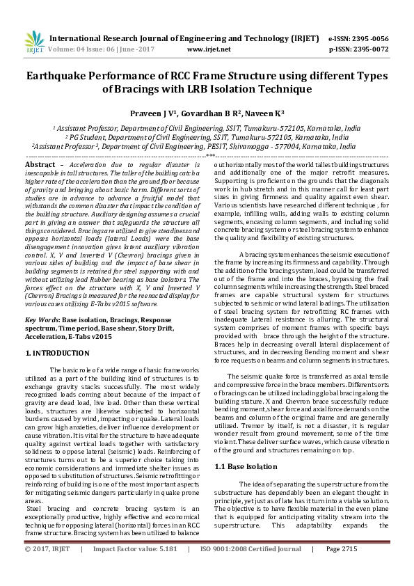 (PDF) Earthquake Performance of RCC Frame Structure using different Types of Bracings with LRB ...