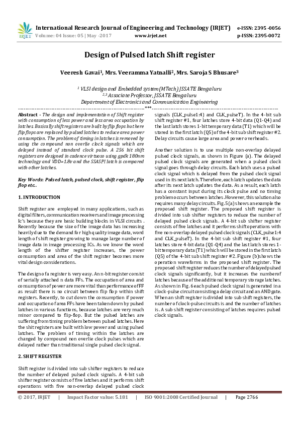 (PDF) Design of Pulsed latch Shift register
