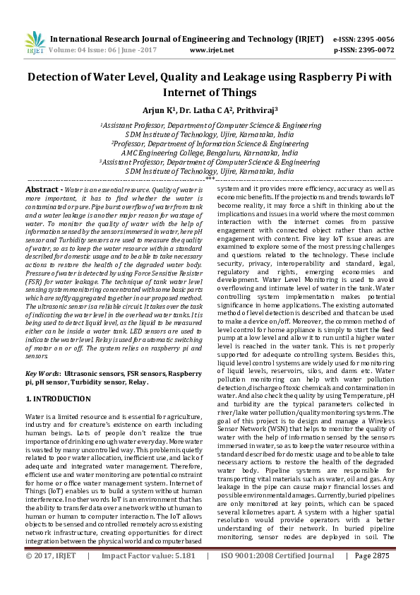 (PDF) Detection of Water Level, Quality and Leakage using Raspberry Pi ...