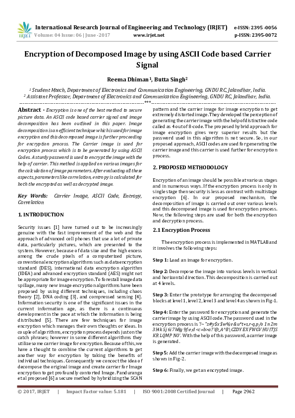 Pdf Encryption Of Decomposed Image By Using Ascii Code Based Carrier