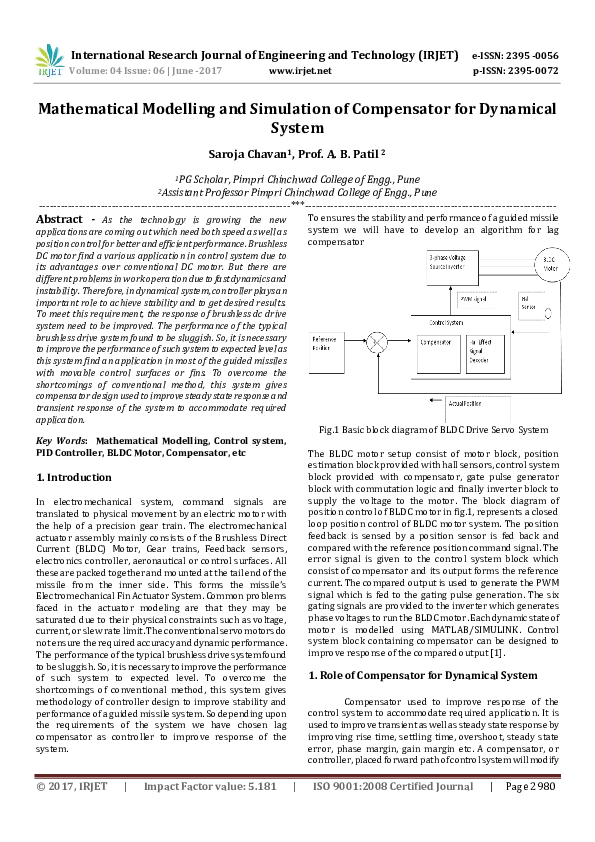 (PDF) Mathematical Modelling and Simulation of Compensator for Dynamical System