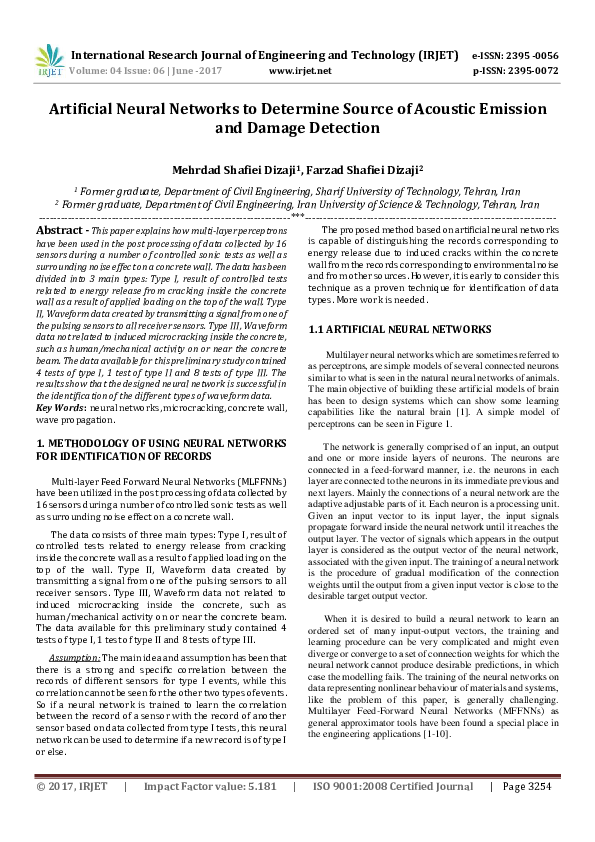 (PDF) Artificial Neural Networks to Determine Source of Acoustic Emission and Damage Detection ...