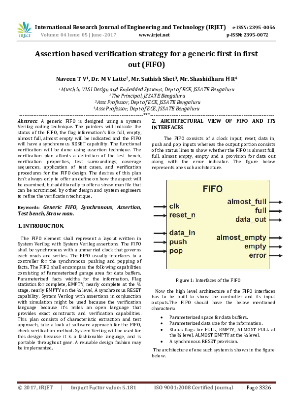 (PDF) Assertion Based Verification Strategy for a Generic First in First Out(FIFO)