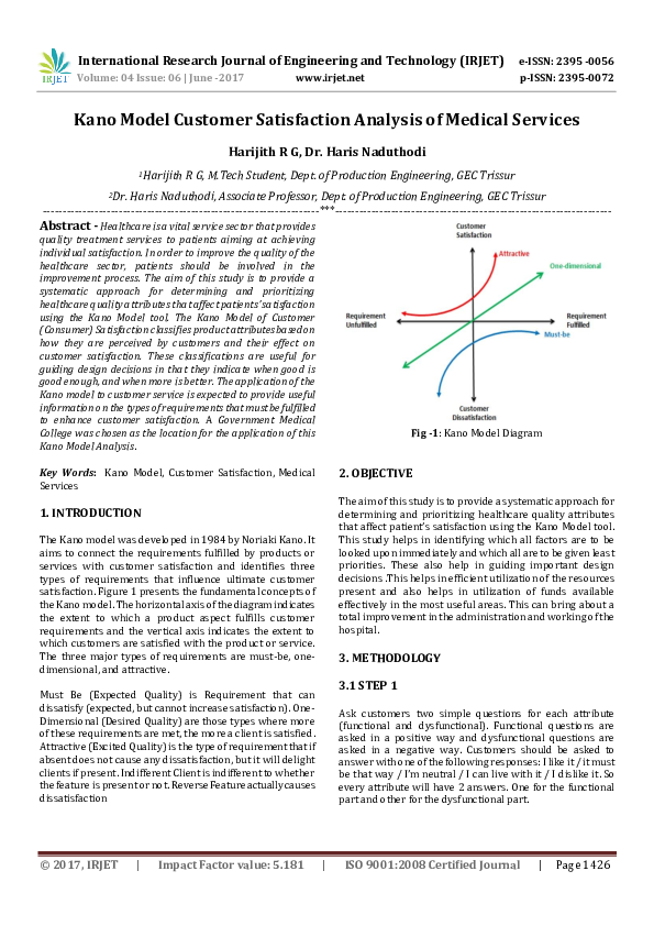 (PDF) Kano Model Customer Satisfaction Analysis of Medical Services