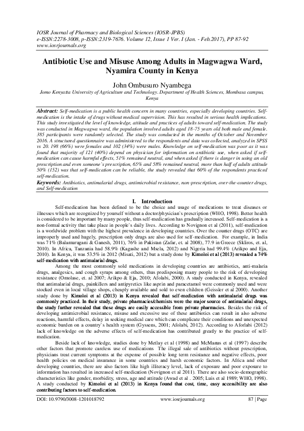 (PDF) Antibiotic Use and Misuse Among Adults in Magwagwa Ward, Nyamira ...