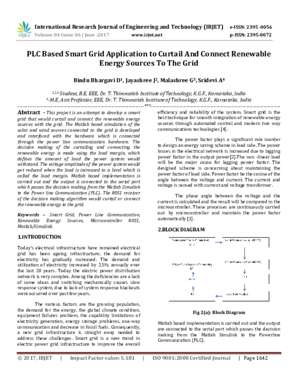 (PDF) PLC Based Smart Grid Application to Curtail And Connect Renewable ...