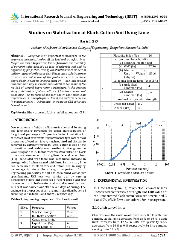 (PDF) Studies on Stabilization of Black Cotton Soil Using Lime