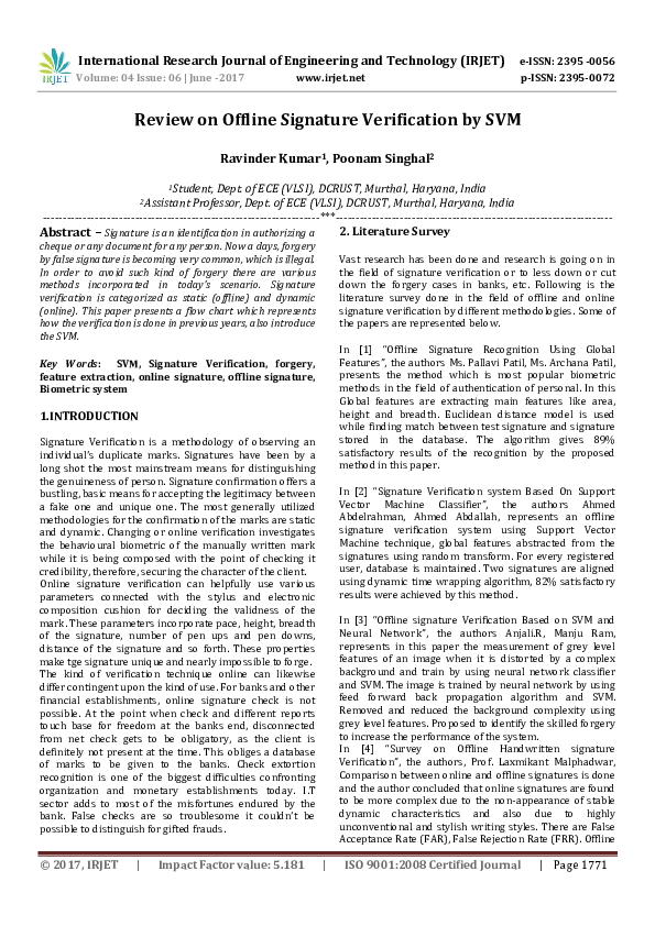 Pdf Review On Offline Signature Verification By Svm